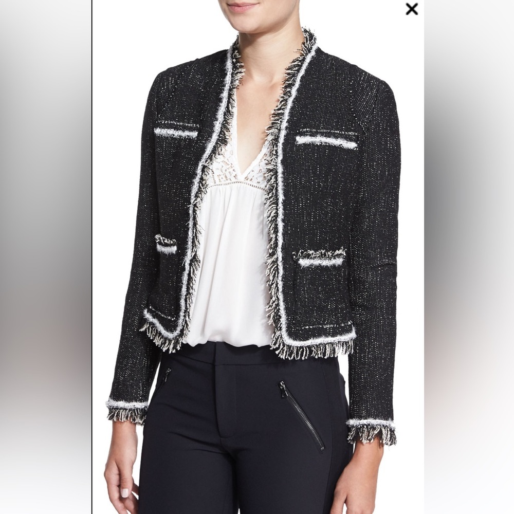 Rio Fringe-Trim Tweed Jacket, Black - Gem